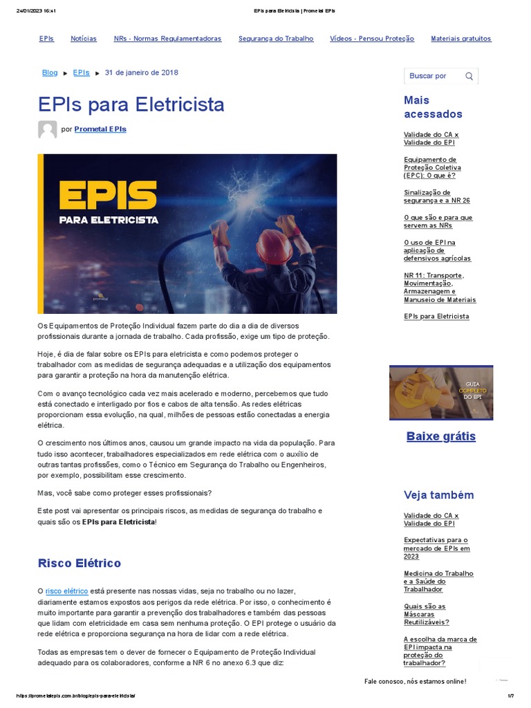 Epis Para Eletricista Pdf Pdf Eletricista Segurança