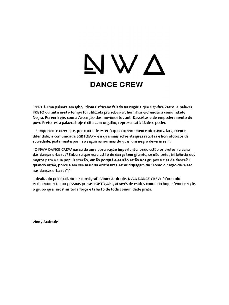 NWA Dance Crew: Orgulho e Representatividade | PDF | Arte