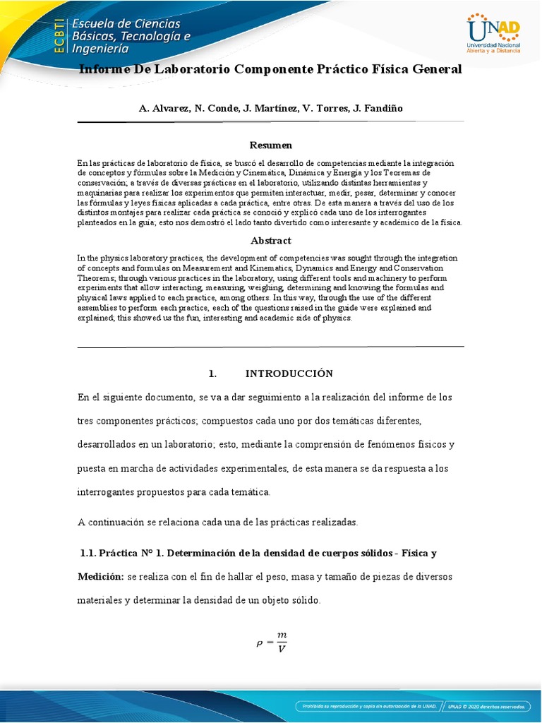 Anexo 1 CP Fisica General - Alvarez - Conde - Martinez - Torres - Fandiño | PDF | Densidad | Masa
