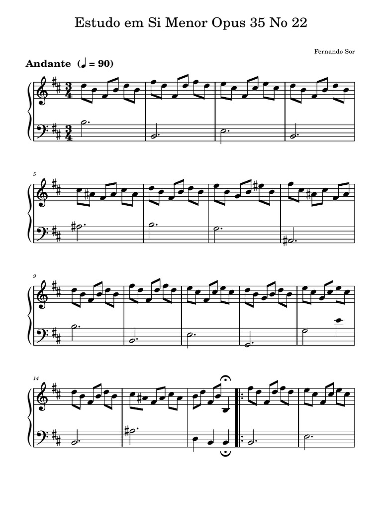 Estudo em Si Menor (Op.35 No.22) - Fernando Sor PDF | PDF | Classical Guitar