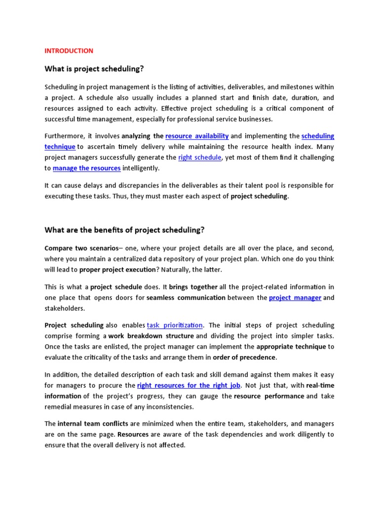 Project Scheduling Techniques Guide | PDF | Project Management | Business