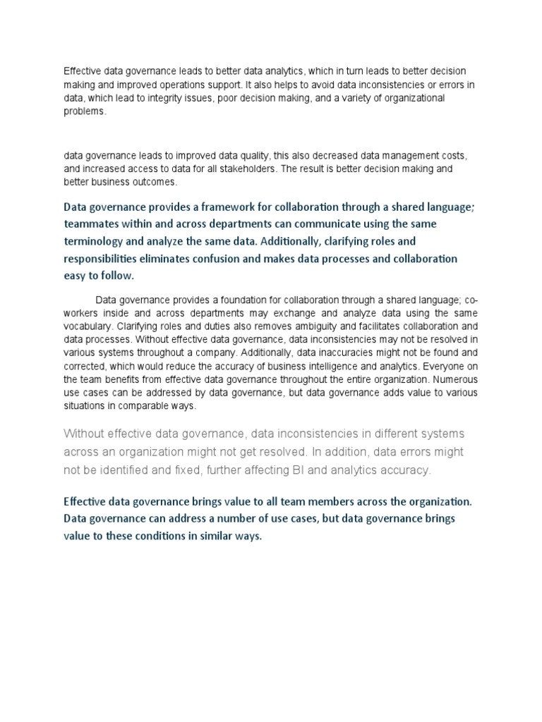Effective Data Governance Leads To Better Data Analytics | PDF