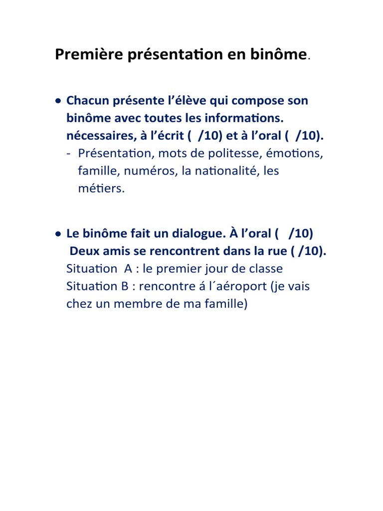 Présentation en binôme : Guide d'exercices | PDF | Arts du langage et ...