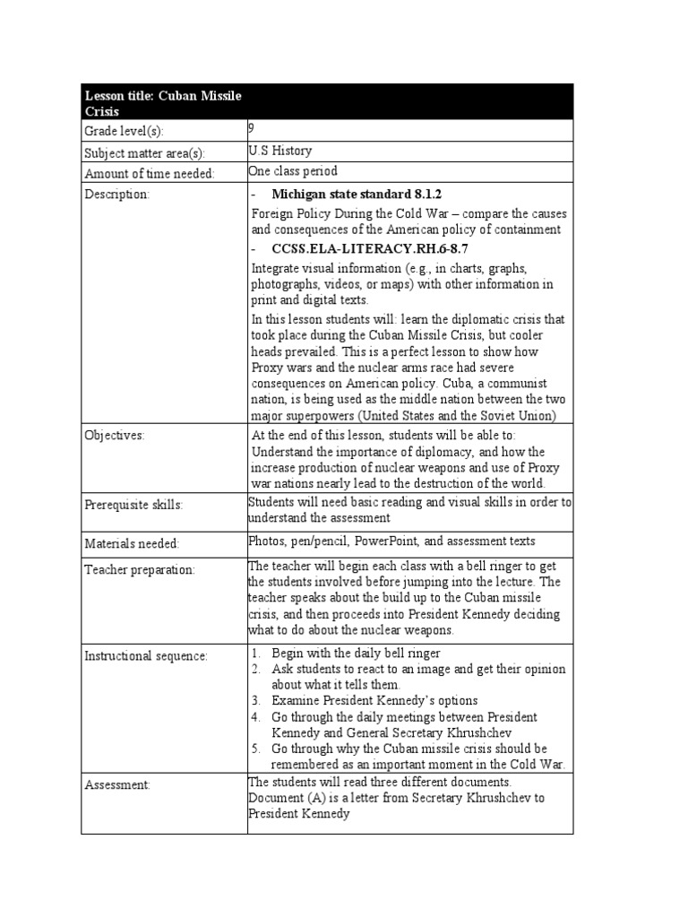 My Lesson Plan | PDF | Cuban Missile Crisis | John F. Kennedy