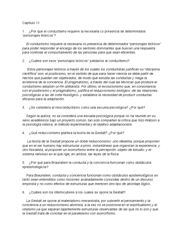 Capítulo 11 y 12 Braunstein | PDF | Behaviorismo | Sicología
