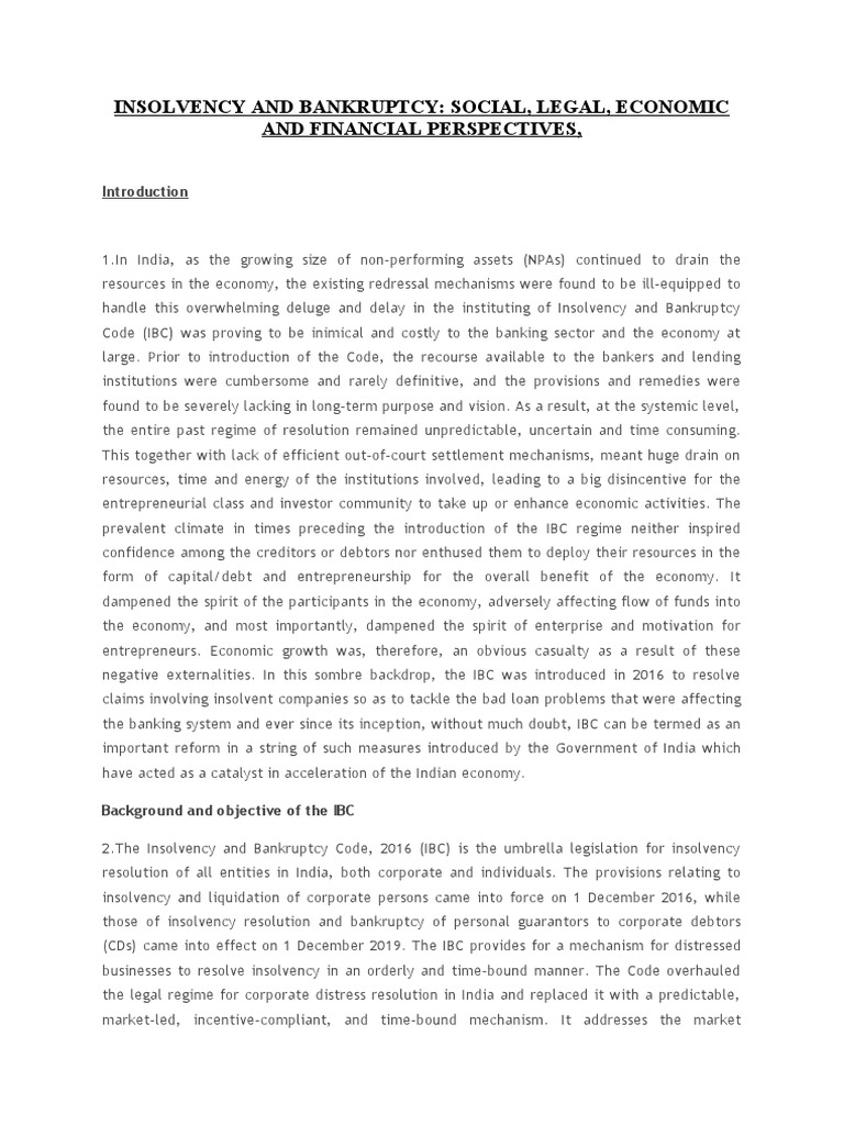 Introduction and Overview of IBC | PDF | Bankruptcy | Entrepreneurship