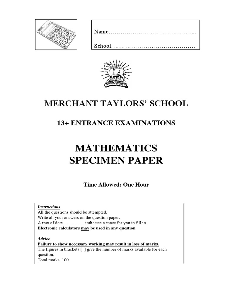 Merchant Taylors School 13 Plus Maths Entrance Exam 2017 PDF | PDF ...