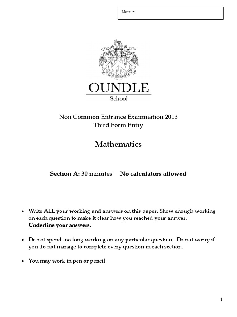 Oundle School 13 Plus Maths Entrance Exam 2013 PDF | PDF | Cakes ...