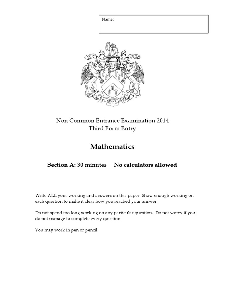 Oundle School 13 Plus Maths Entrance Exam 2014 PDF | PDF | Mathematical ...