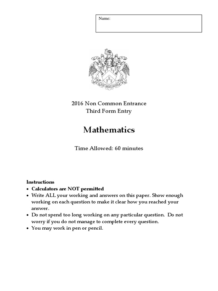 2016 Oundle 13 Plus Maths Exam Paper | PDF | Numbers | Arithmetic