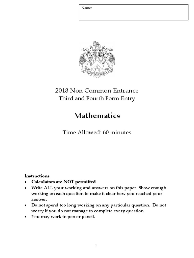 Oundle School 13 Plus Maths Entrance Exam 2018 PDF | PDF | Elementary ...