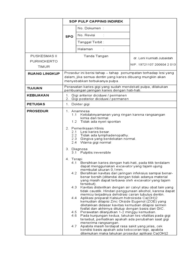 SOP Pulp Capping Indirek | PDF