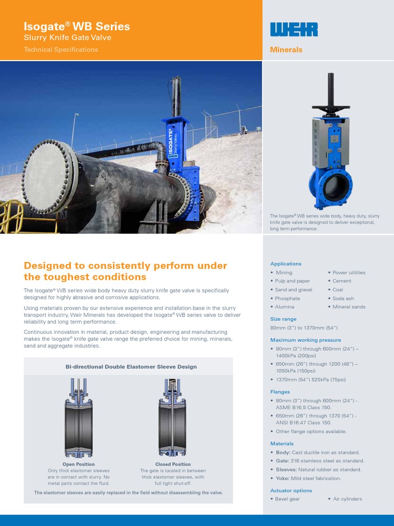 Isogate WB Knife Gate Valve Spec Sheet PDF | PDF | Valve | Manufactured Goods