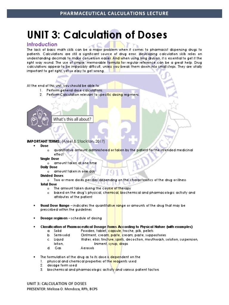 Slu Pcal Notes PDF | PDF | Chemistry | Dose (Biochemistry)