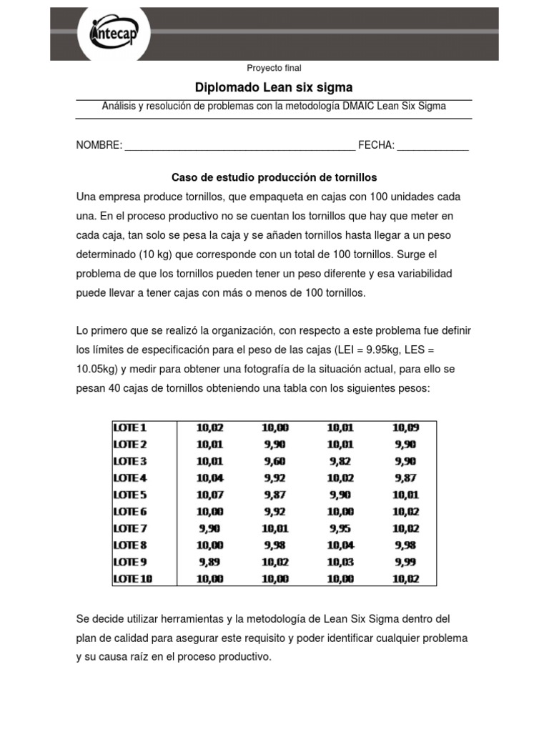 CASO PROYECTO FINAL LEAN SIX SIGMA 2022 Producción de Tornillos | PDF | Six Sigma | Business