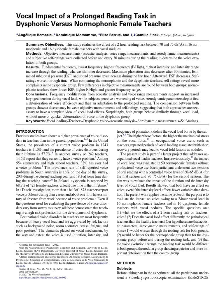 Remacle Et Al. - 2012 - Vocal Impact of A Prolonged Reading Task in ...