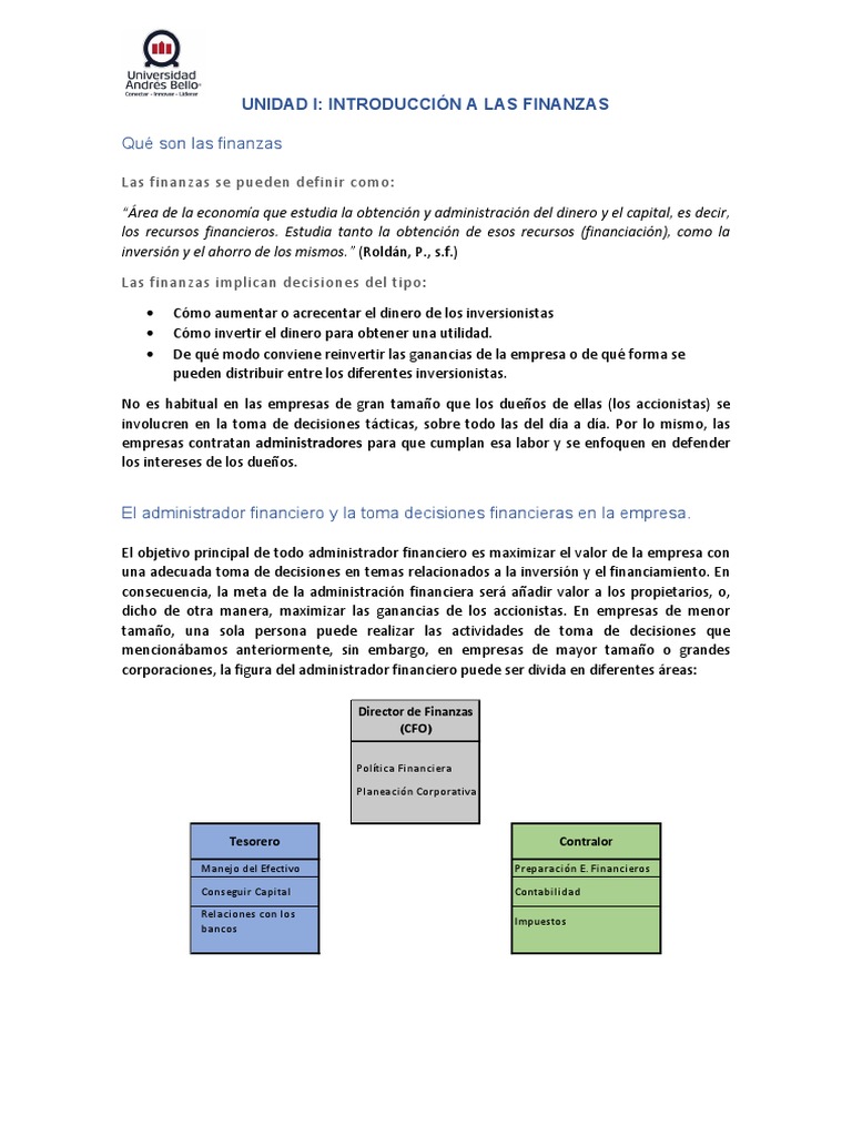 Introducción a las finanzas corporativas: roles, conceptos básicos y toma de decisiones | PDF ...