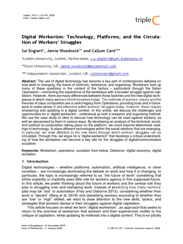 Digital Workerism: Technology, Platforms, and The Circula-Tion of ...