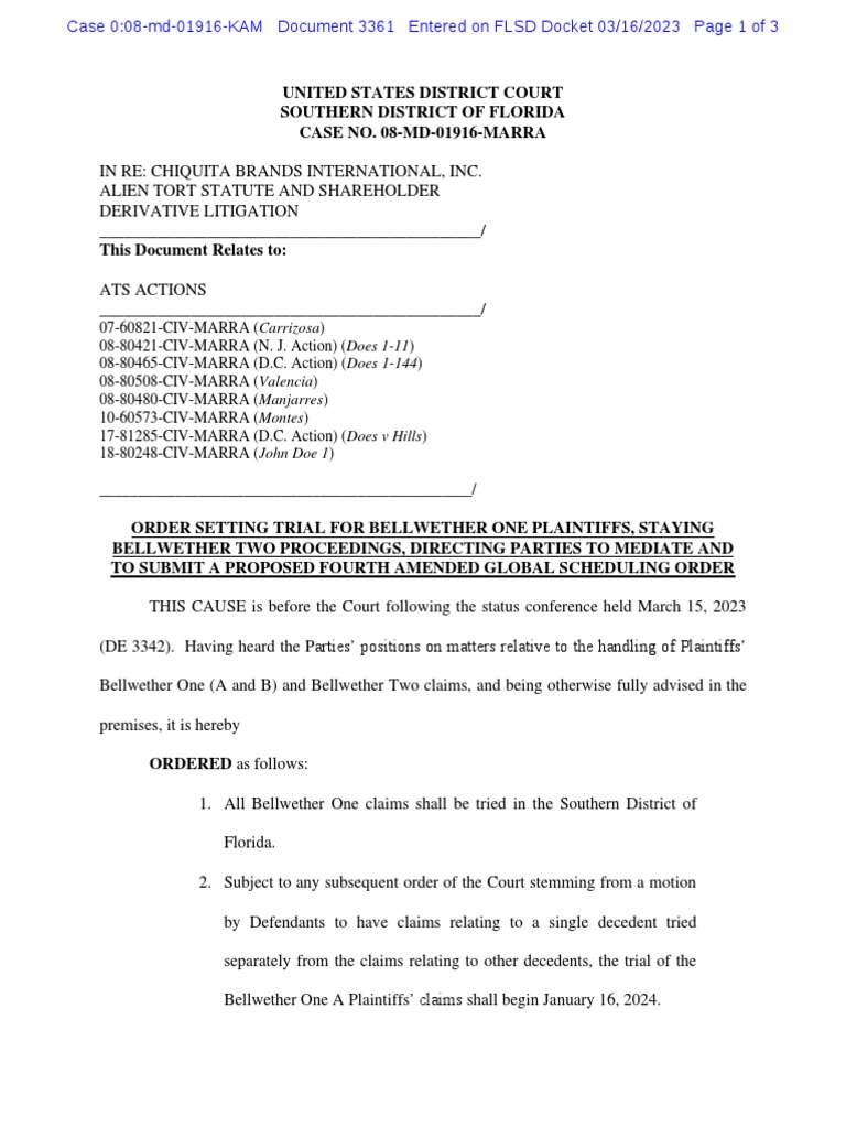 Chiquita Brands Litigation Trial Order | PDF | Courts | Justice