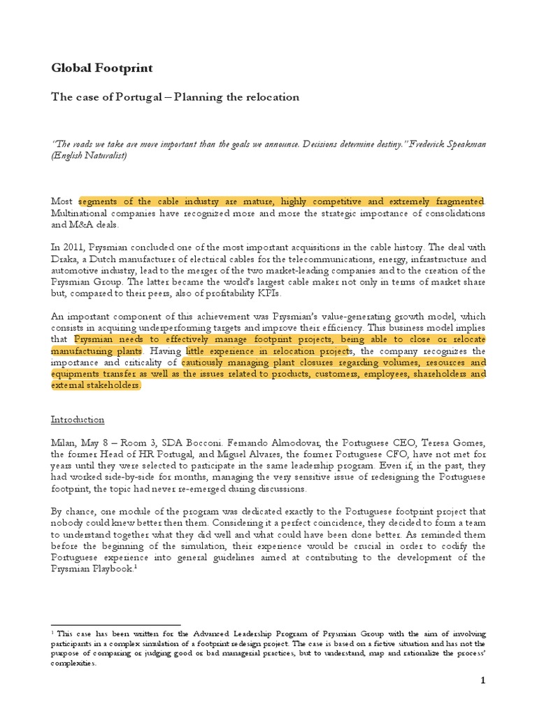 Case Study - Global Footprint-A - Final - 2022 | PDF | Mergers And Acquisitions | Risk