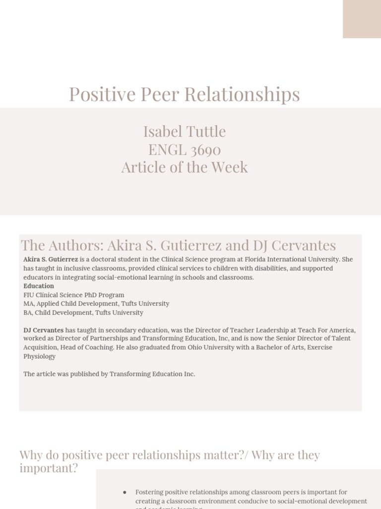 Positive Peer Realationships | PDF | Teachers | Communication