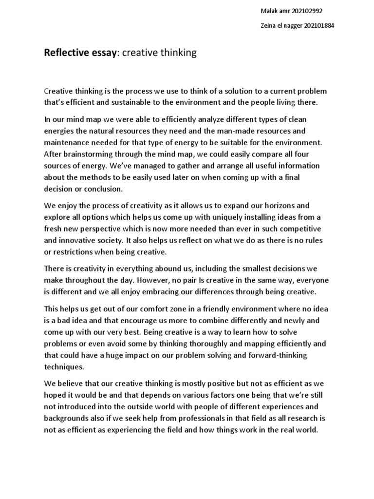 Reflective Essay Creative Thinking | PDF | Thought | Creativity