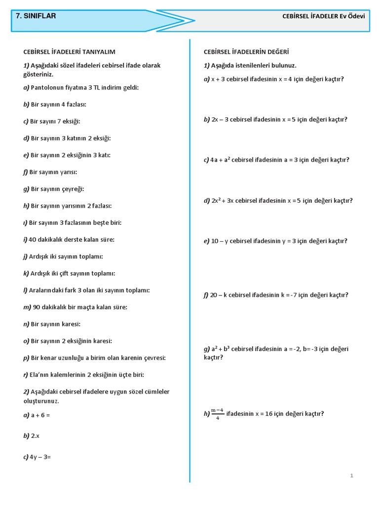 Cebi̇rsel İfadeleri̇ Taniyalim | PDF