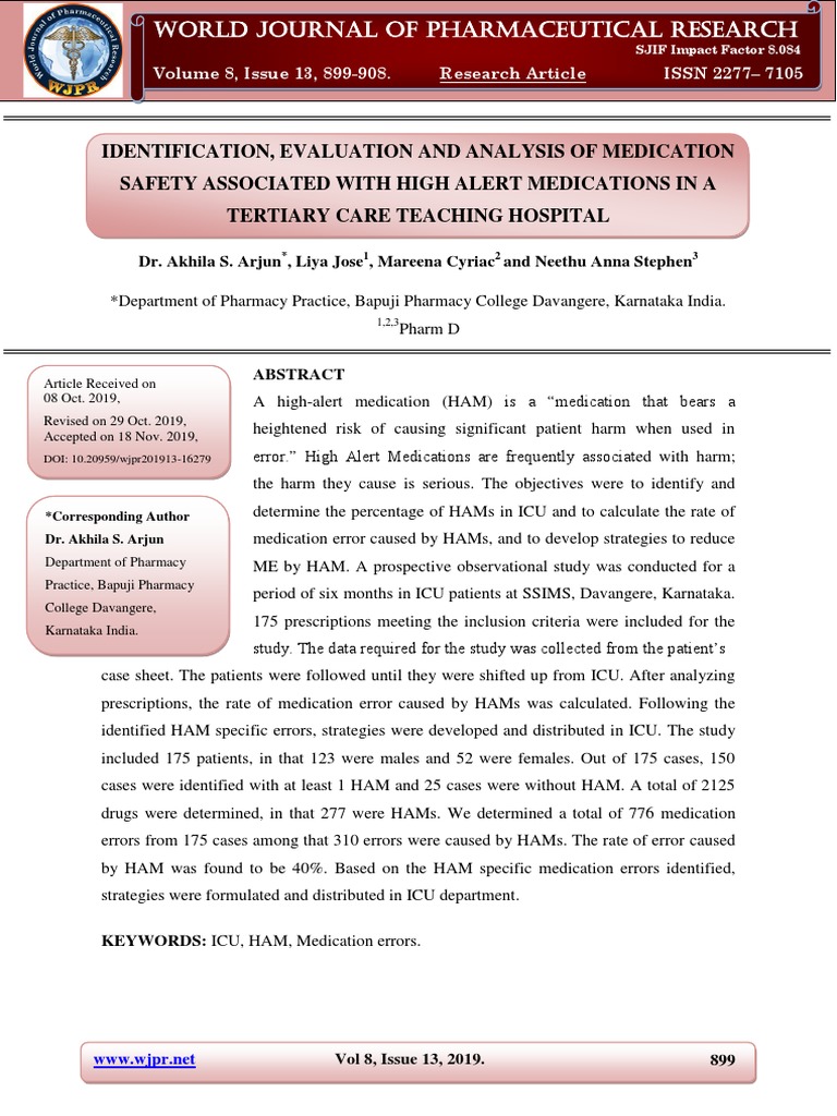 High Alert Medication | PDF | Medical Error | Patient Safety