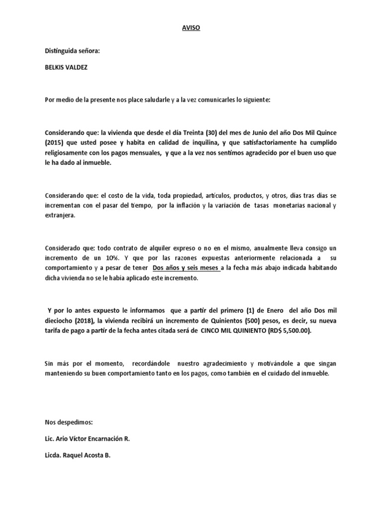 Carta Inquilino 2 | PDF