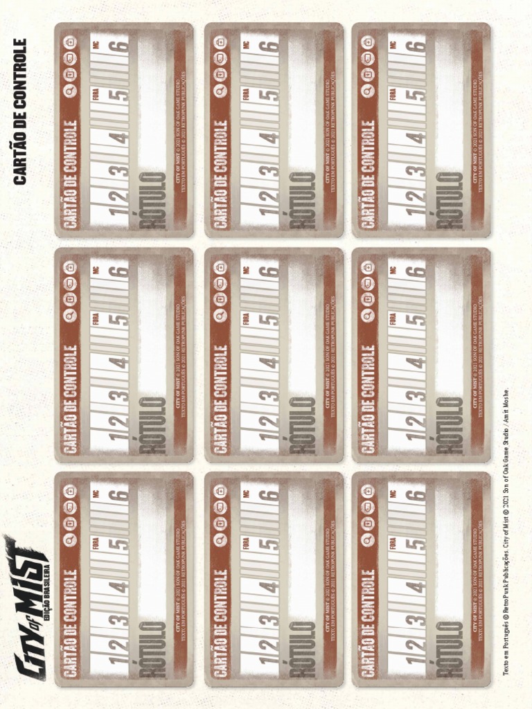 Cartões Condição City of Mist | PDF