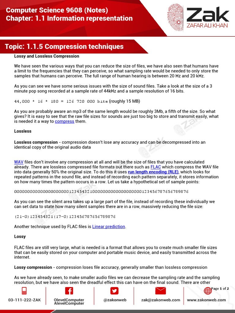 1-1-5 compression techniques.pdf | PDF | Data Compression | Computer Engineering