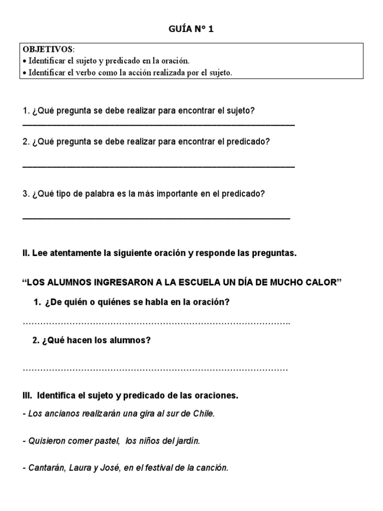 Identificación de Sujeto y Predicado | PDF | Predicado (Gramática ...