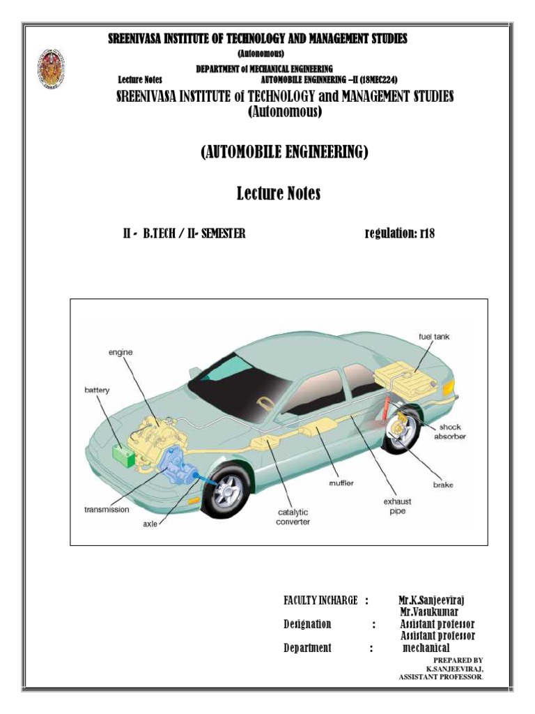 Automotive Engineering Lecture Notes | PDF | Axle | Manual Transmission