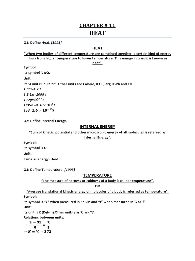 Chapter # 11, Heat | PDF | Thermal Expansion | Heat Capacity