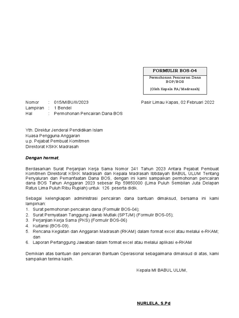 Surat Permohonan Pencairan Dana - 63e0873e7e79920230206115110 | PDF