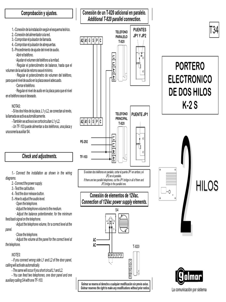 Manual Golmar 2 Hilos K2S | PDF