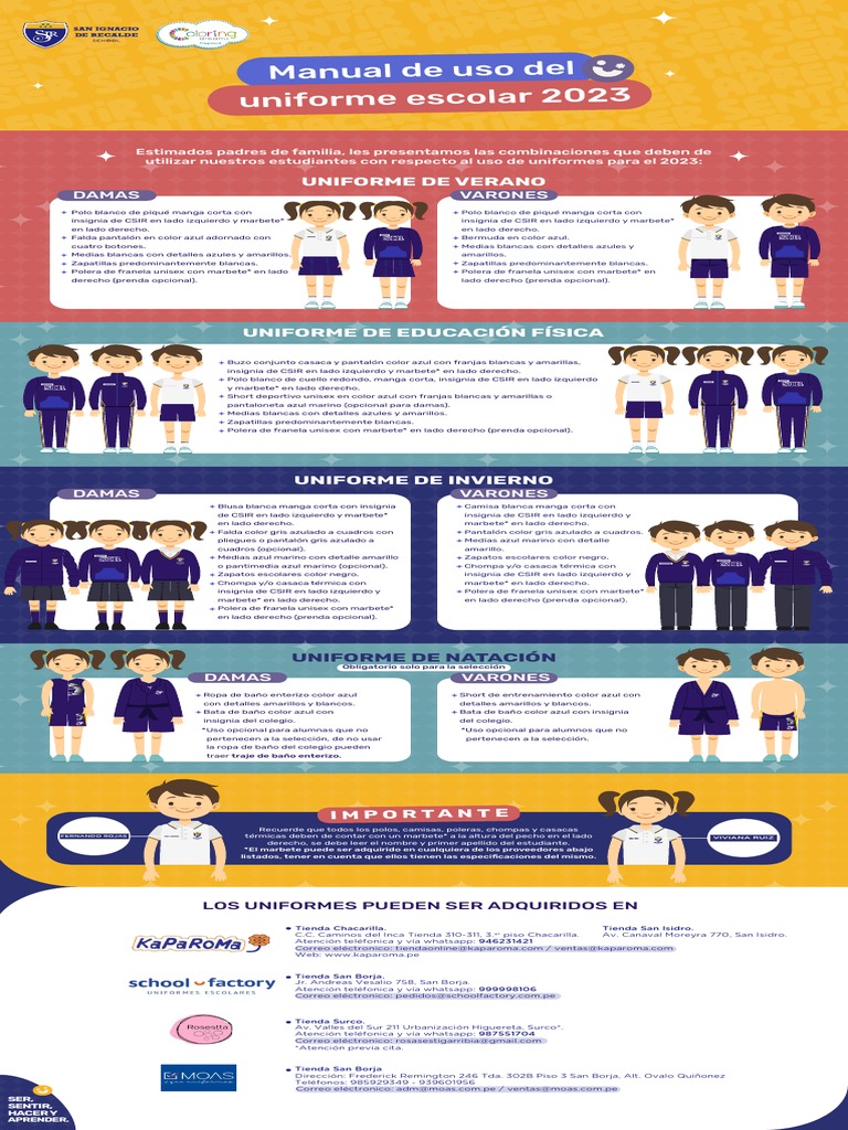 Manual de Uso Del Uniforme Escolar SIR 2023 PDF | PDF | Ropa | Cuerpo ...