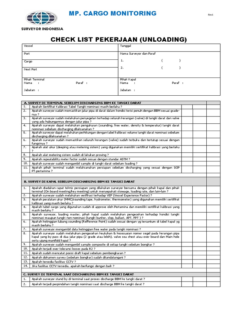Check List-Unloading - Rev2 2019 PDF | PDF
