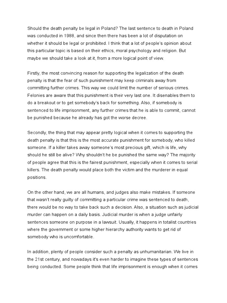 Argumentative Essay Jan Probosz | PDF | Crimes | Crime & Violence