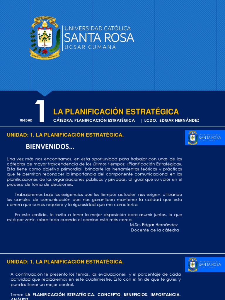 Clase Unidad 1 La Planificación Estratégica Pdf Planificación