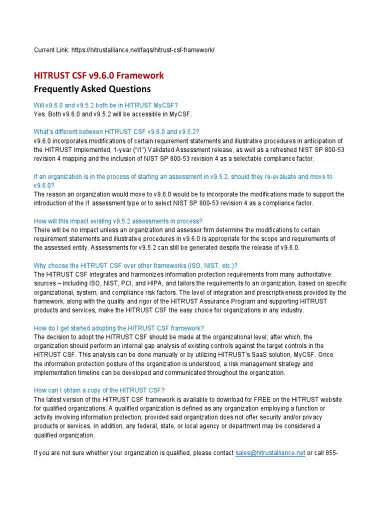 HITRUST CSF Framework FAQ 9.6.0 | PDF | Information Technology | Business