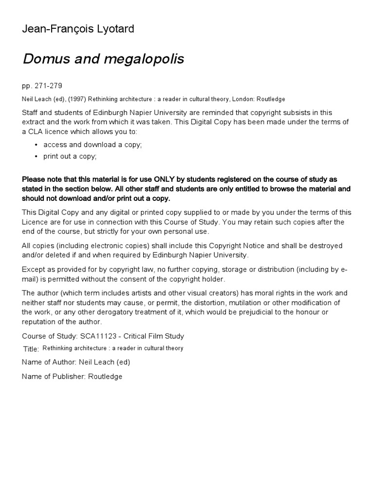 Domus and Megalopolis | PDF | Copyright