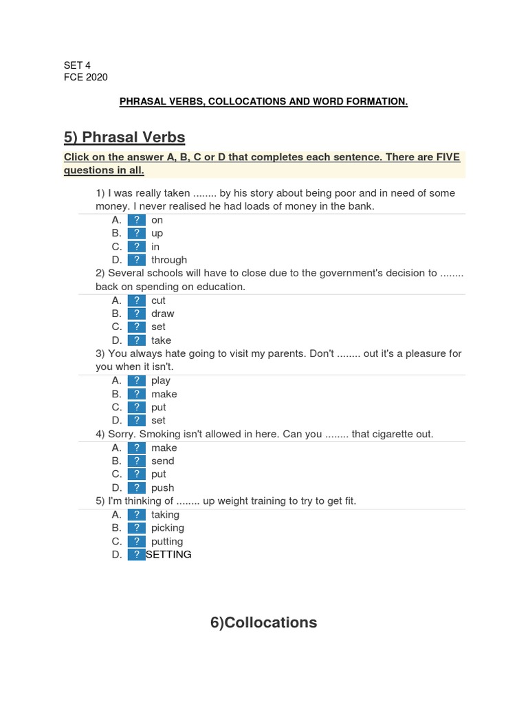 15 Set 4 - Phrasal Verbs, Collocations and Word Formation | PDF