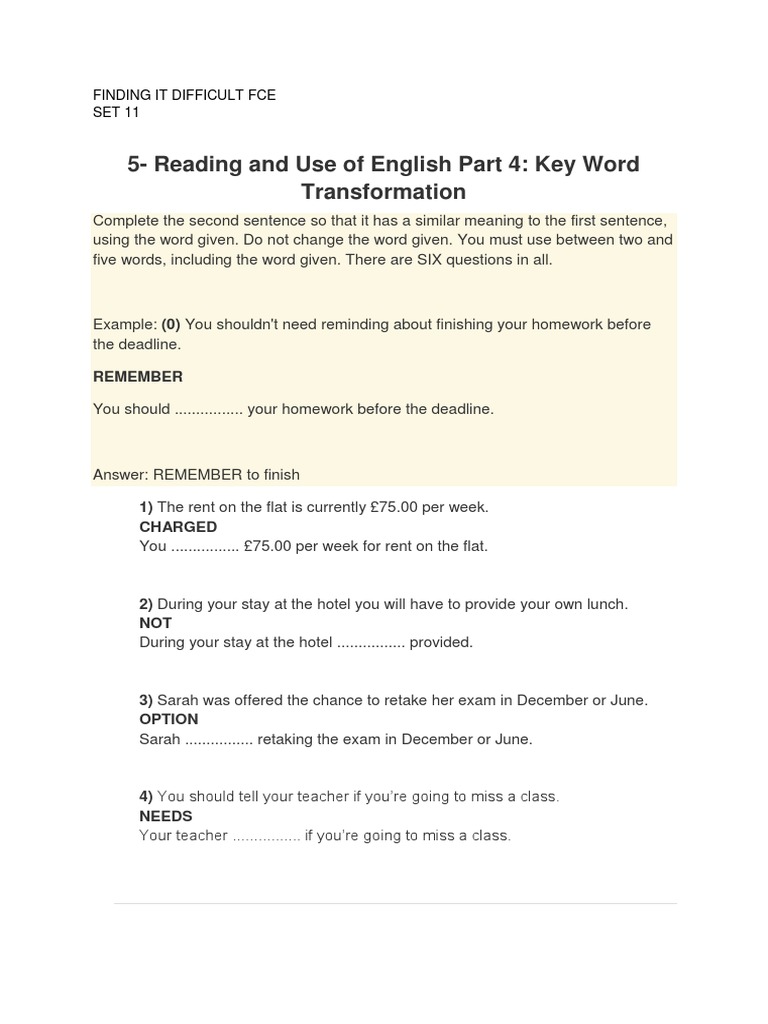 FCE Key Word Transformation Practice | PDF