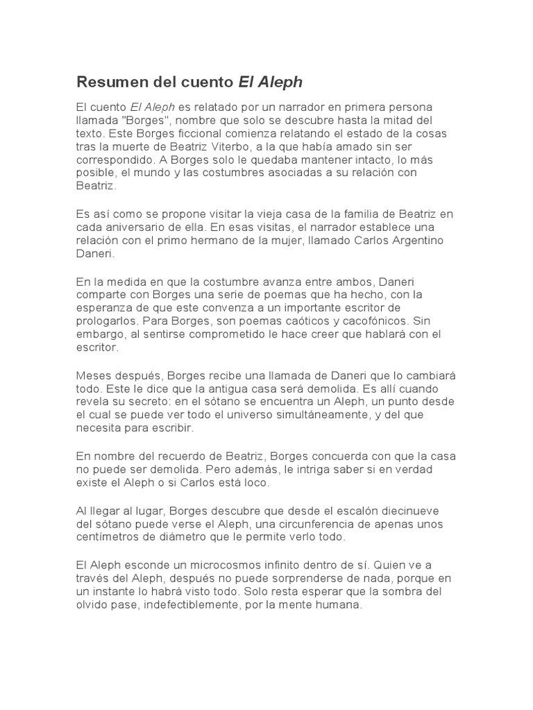 Resumen Del Cuento El Aleph | PDF