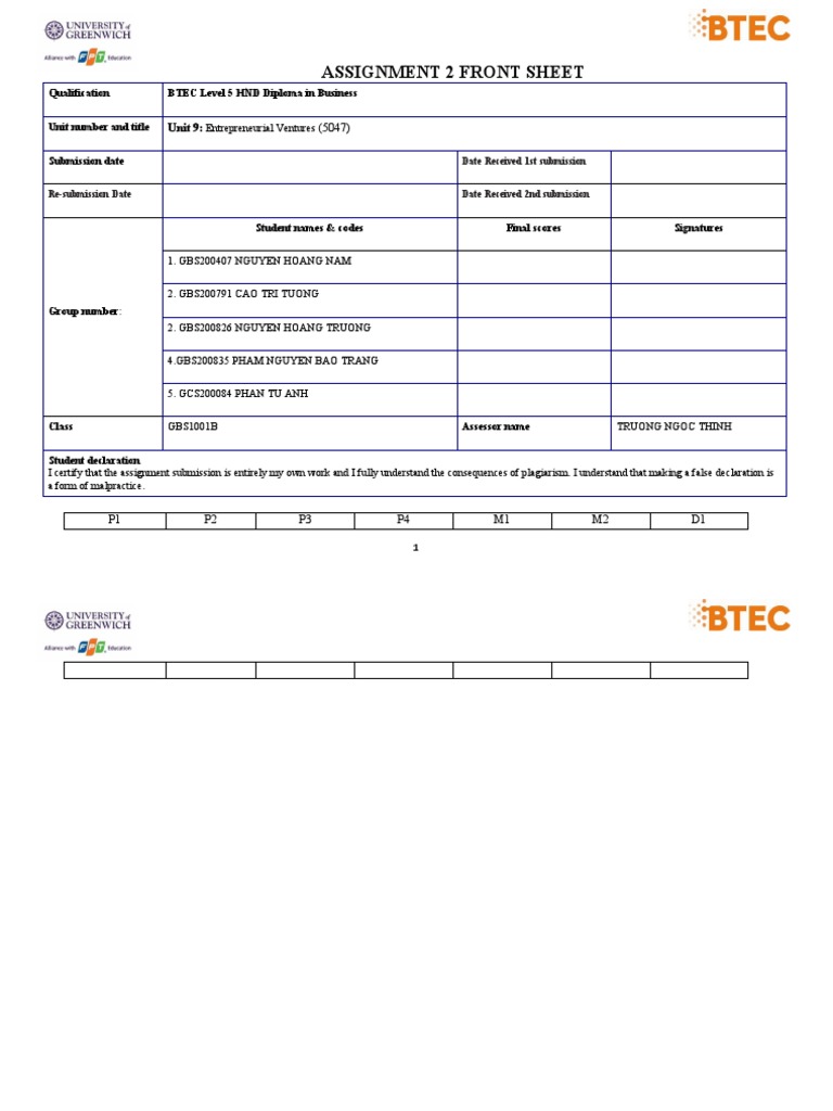 1 - Unit 9 - Assignment 1 Frontsheet (2022-2023) 5047 PDF | PDF | Menu | Goods