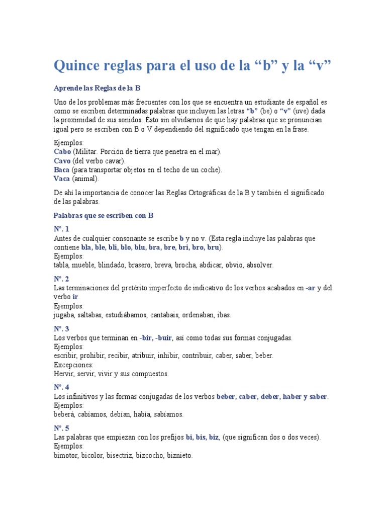 Quince reglas para distinguir entre las letras 'b' y 'v' en español ...