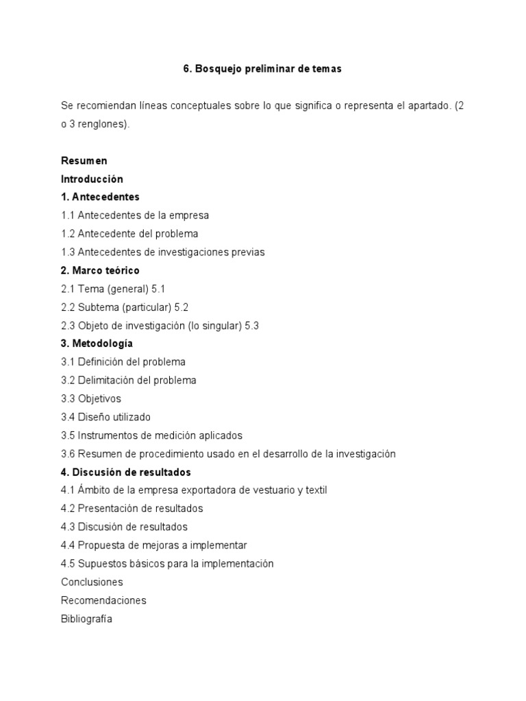Ejemplo de Bosquejo Preliminar de Temas | PDF