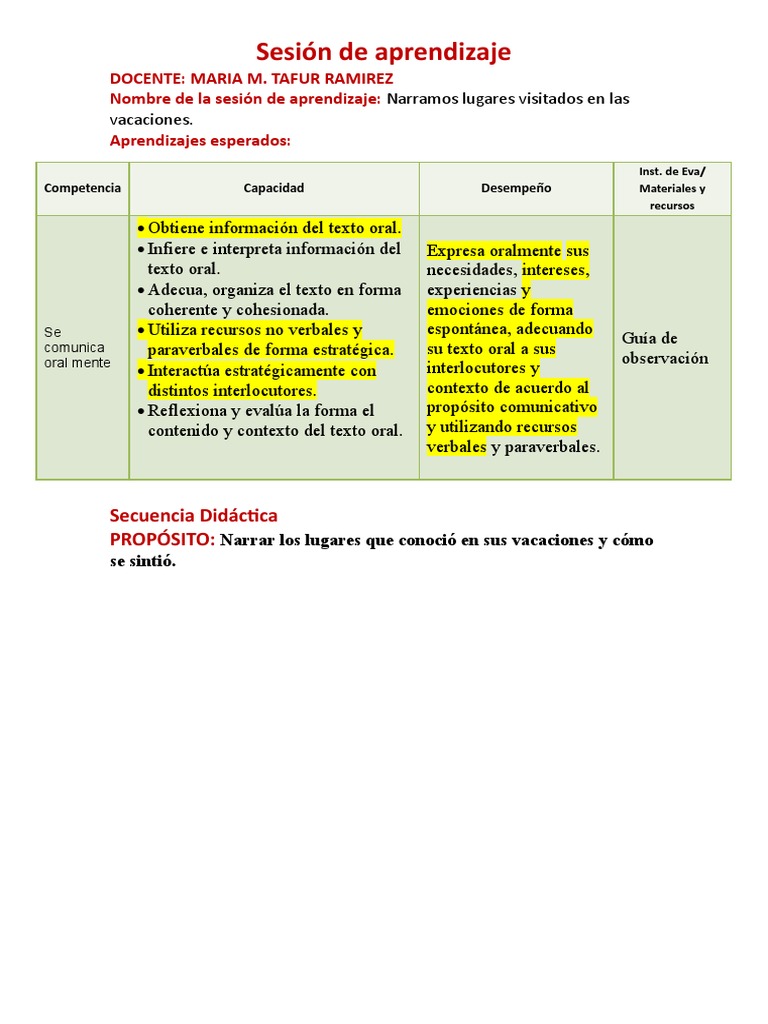 Sesion de Aprendizaje 01 Mis Vacaciones | PDF | Aprendizaje | Ciencia cognitiva