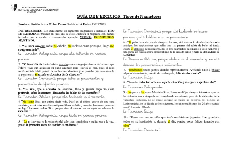 Guia de Ejercicios - Tipos de Narradores | PDF